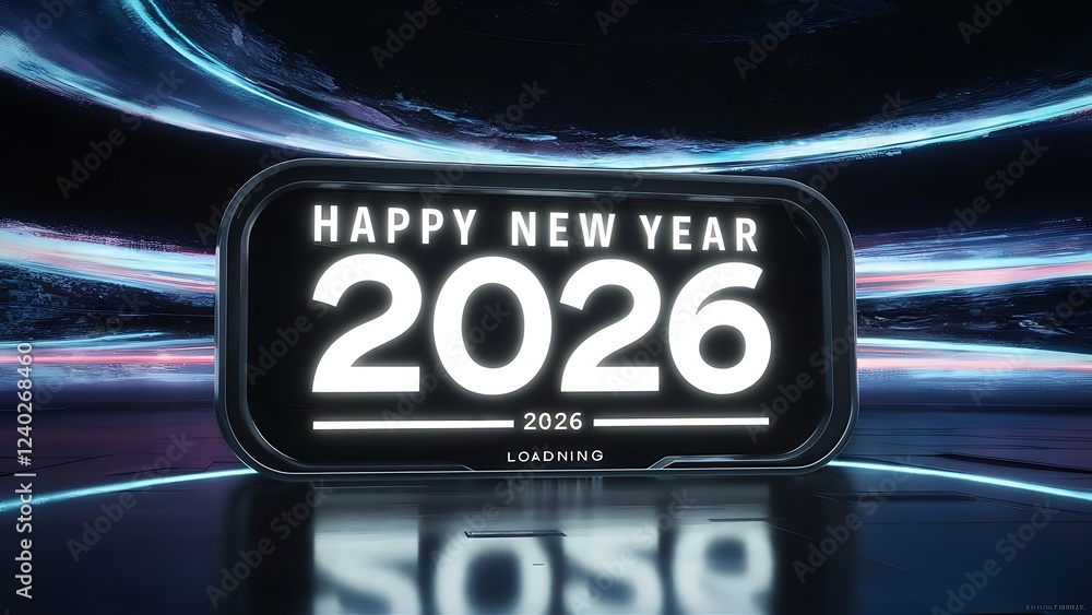 Happy new year 2026 neon lighting loading screen design . gaming design ...