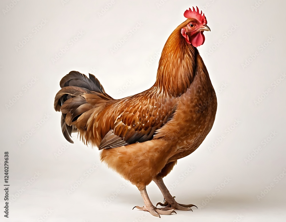 Full body of brown chicken hen standing isolated white background use ...