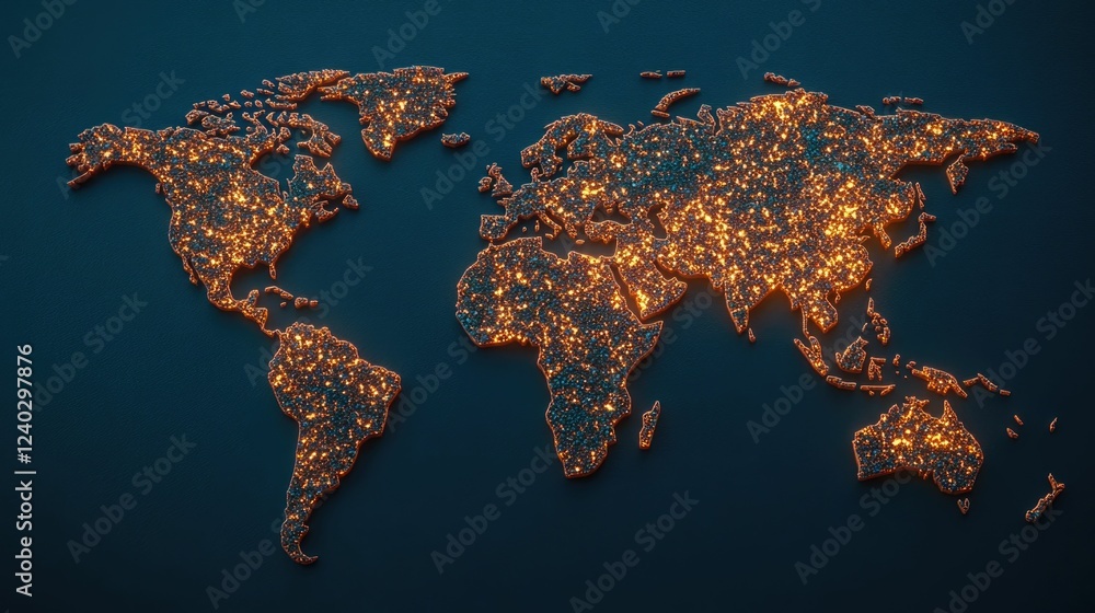 Glowing digital map of the world depicting a sprawling network of waste ...