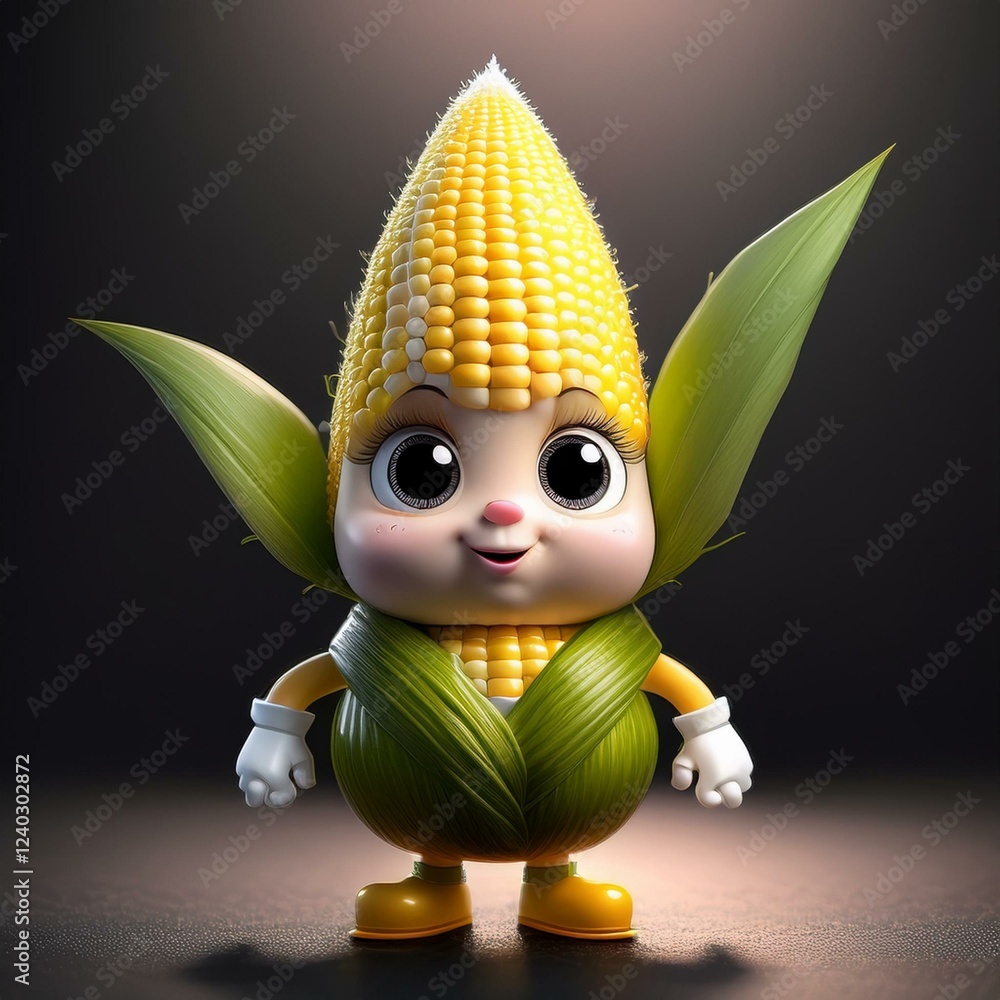Un lindo y pequeño elote con ojos, piernas y manos grandes, estilo ...