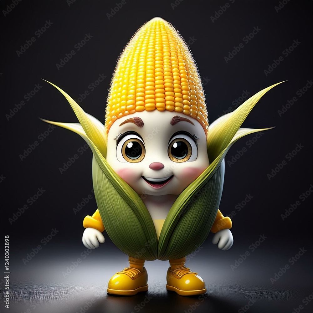 Ilustración de Stock Un lindo y pequeño elote con ojos, piernas y manos ...