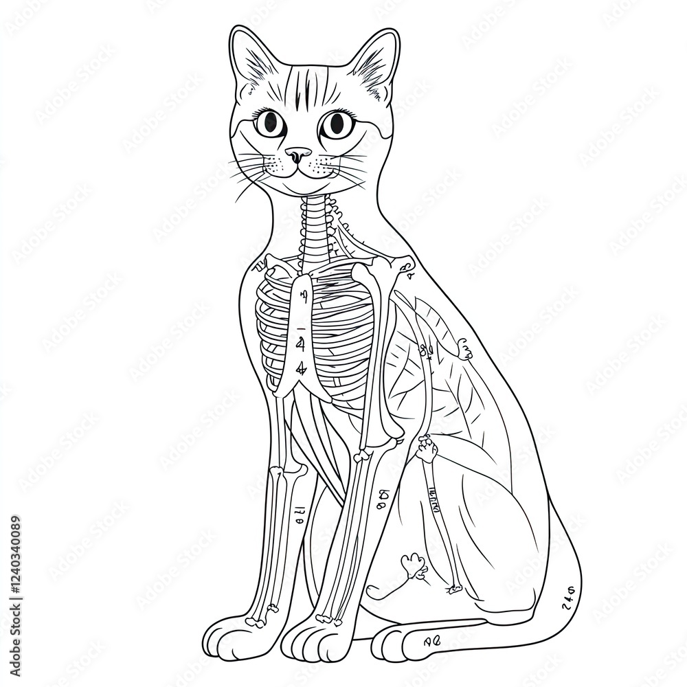 Adorable Cat Anatomy Labeled Diagram for Coloring Book Stock ...