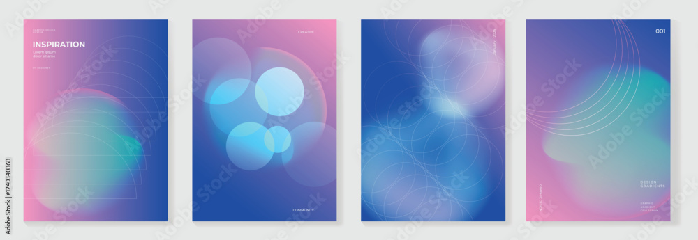 Modern gradient poster background vector set. Minimalist cover template with vibrant perspective ...