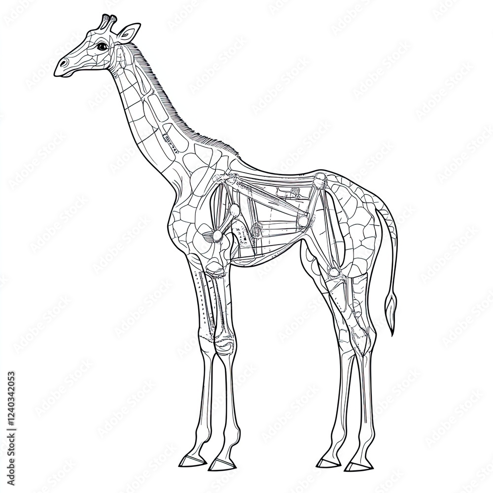 Giraffe Anatomy Labeled Educational Coloring Page for Kids Stock ...