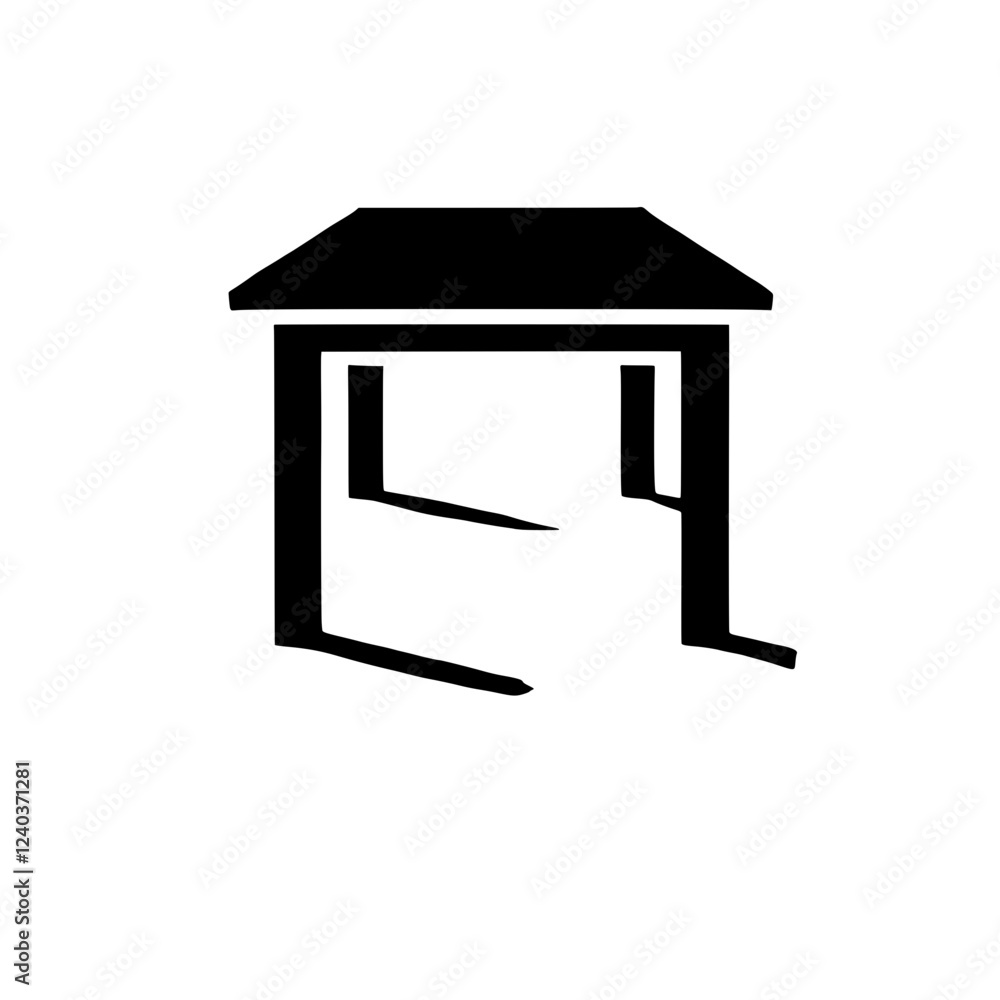 Simple Carport Icon: A minimalist black and white icon depicting a ...