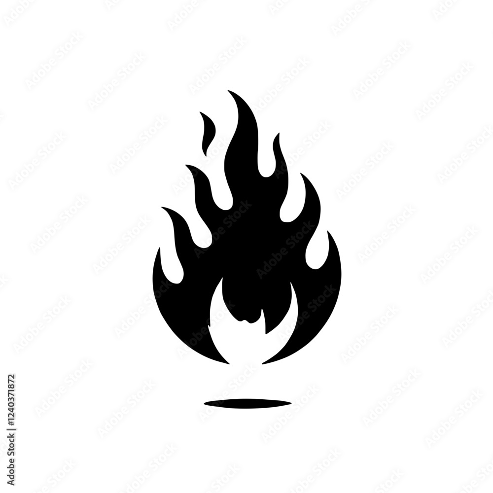 Fiery Flame Icon: A bold, stylized graphic of a single flame, depicted ...