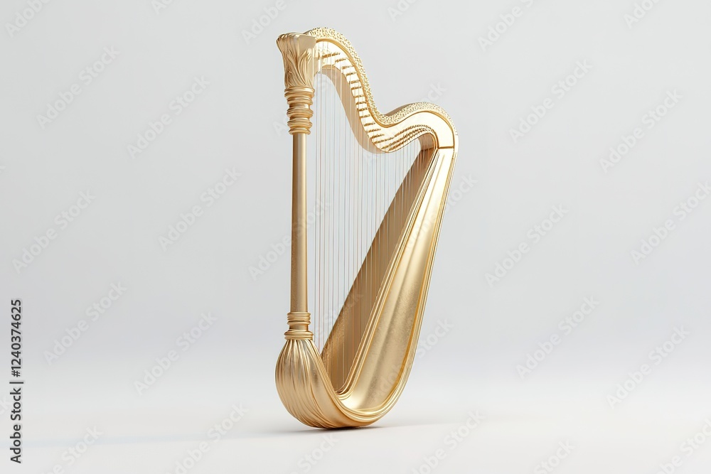 Radiant Golden Harp: Celestial Music, Elegant Design, Isolated on White ...