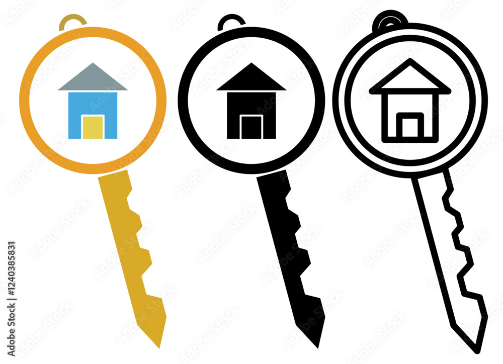 house key icon, simple flat style, illustration, logo sign symbol ...