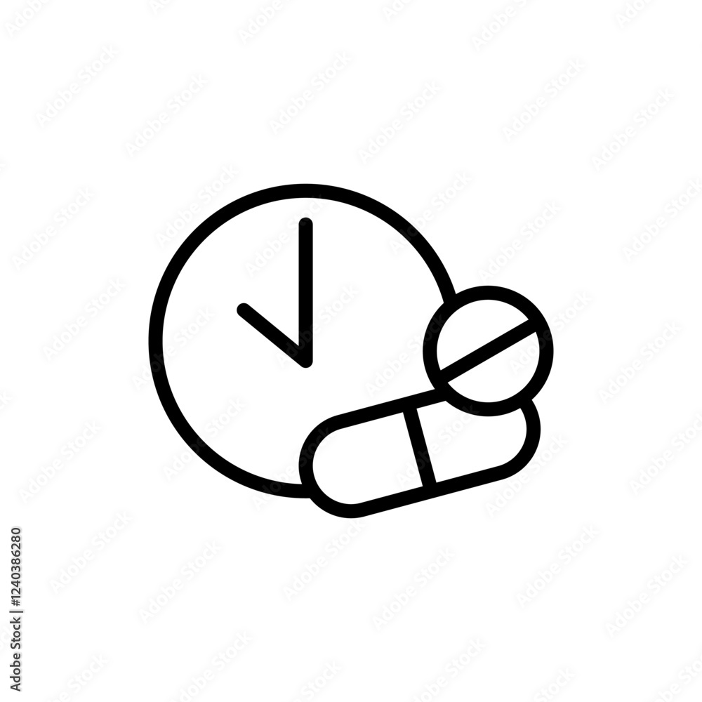period of action of the medicine icon, clock and pills, time to take a ...