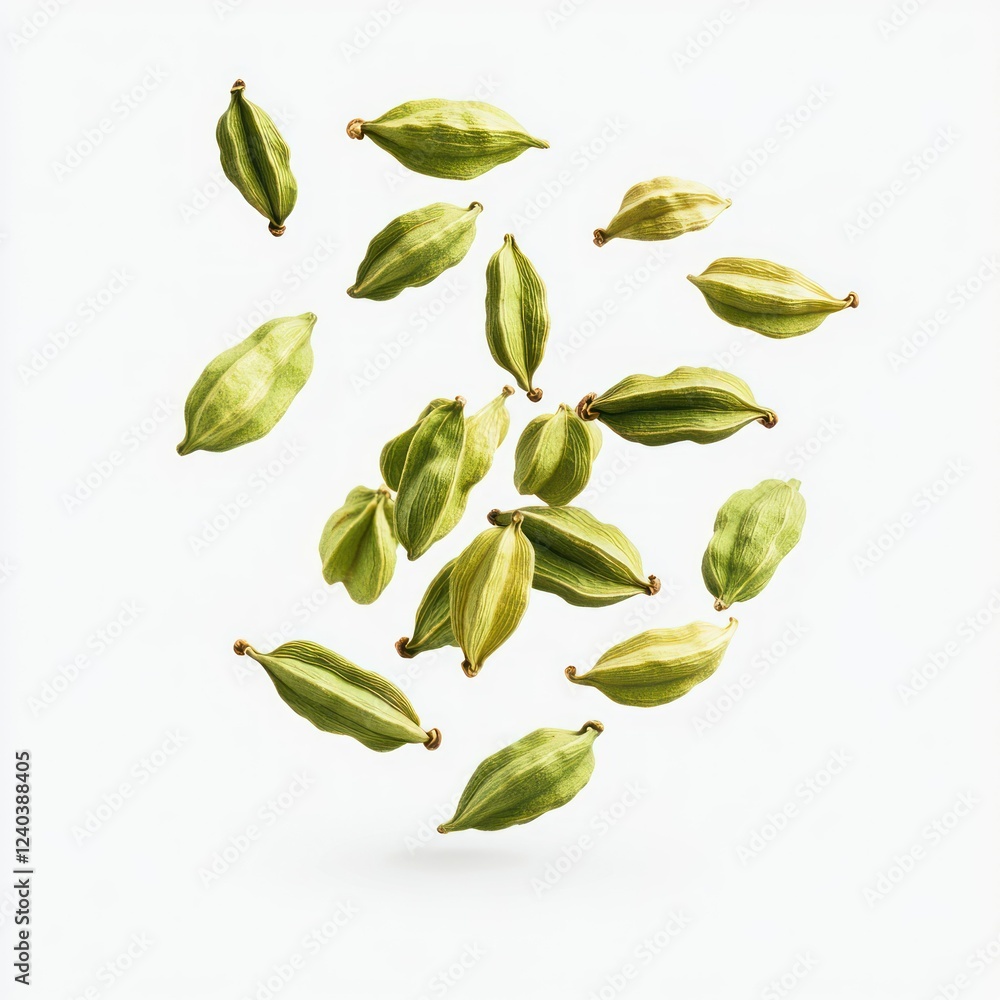 Falling Green Cardamom Pods Spice food isolated on transparent ...