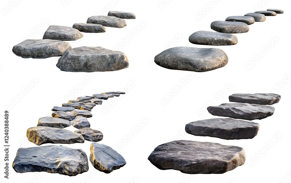 Set collection of rock stone curved stepping step stairs stairway ...