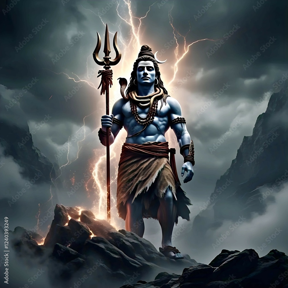 Lord Shiva Mahadev Shankar Neelkanth Adiyogi Holding Trishul Under the Divine Sky | 4K HD ...