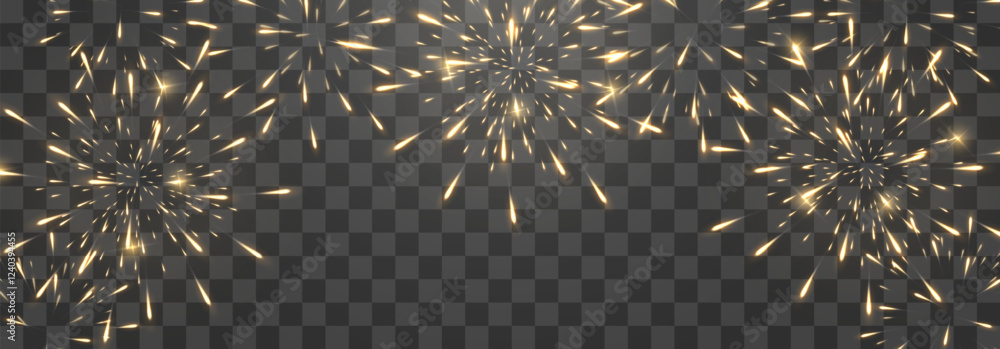 Festive gold fireworks with brightly shining sparks. Holiday fireworks ...