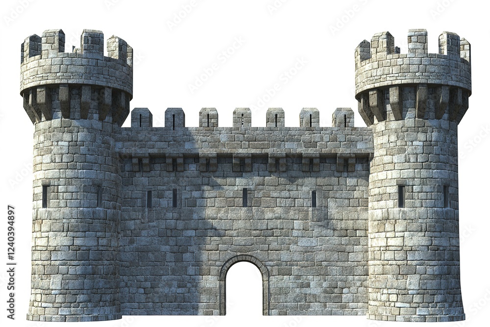 Majestic Medieval Castle Wall with Towers: A Transparent Background ...
