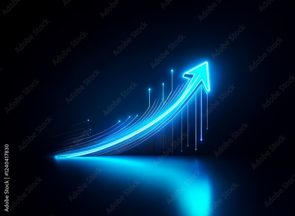 Glowing blue arrow ascends, symbolizing growth and progress, with light ...