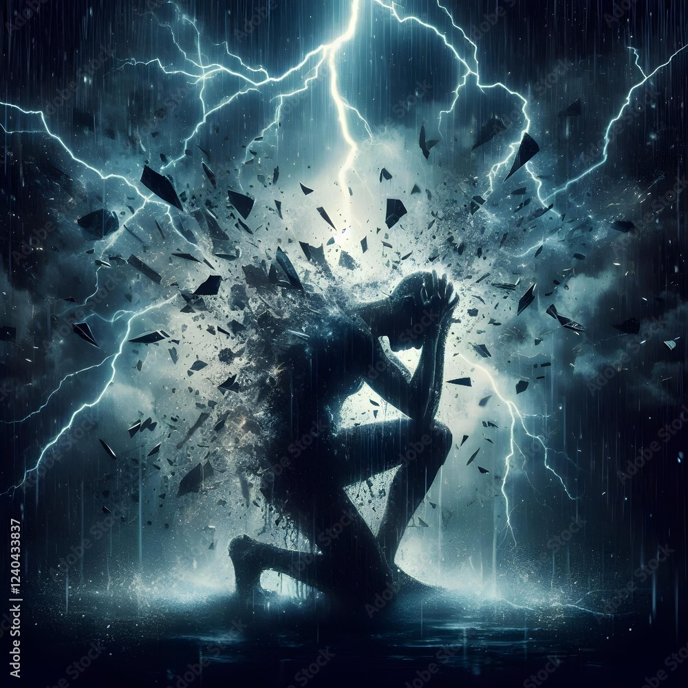 Futuristic Surreal Storm with Shattered Rain and Emotional Symbolism ...