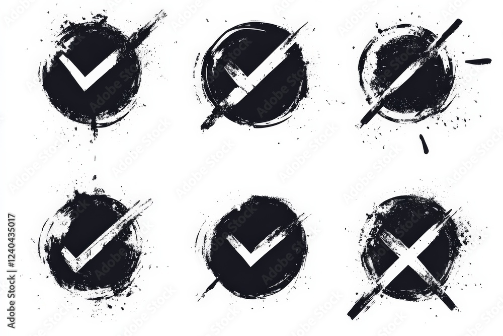 Collection of different check and cross symbols in black and white ...