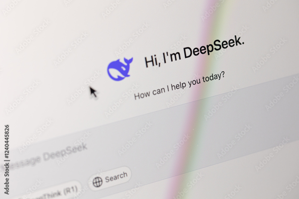 DeepSeek logo on a display laptop, notebook closeup. DeepSeek is a ...