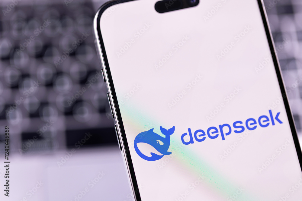Photo Stock DeepSeek mobile logo app on a screen closeup smartphone ...