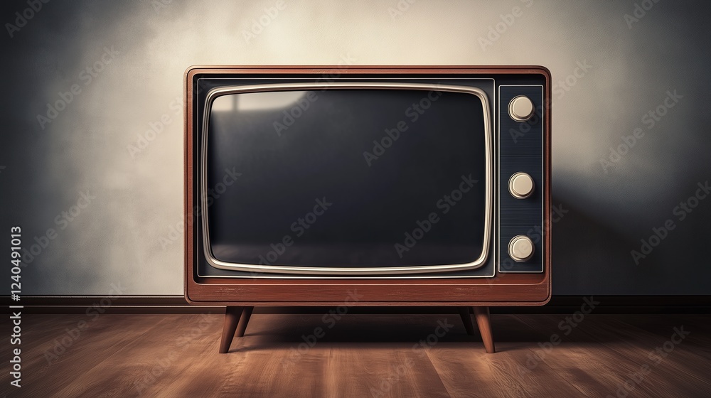 Vintage retro television with a blank black screen, isolated on a clean ...