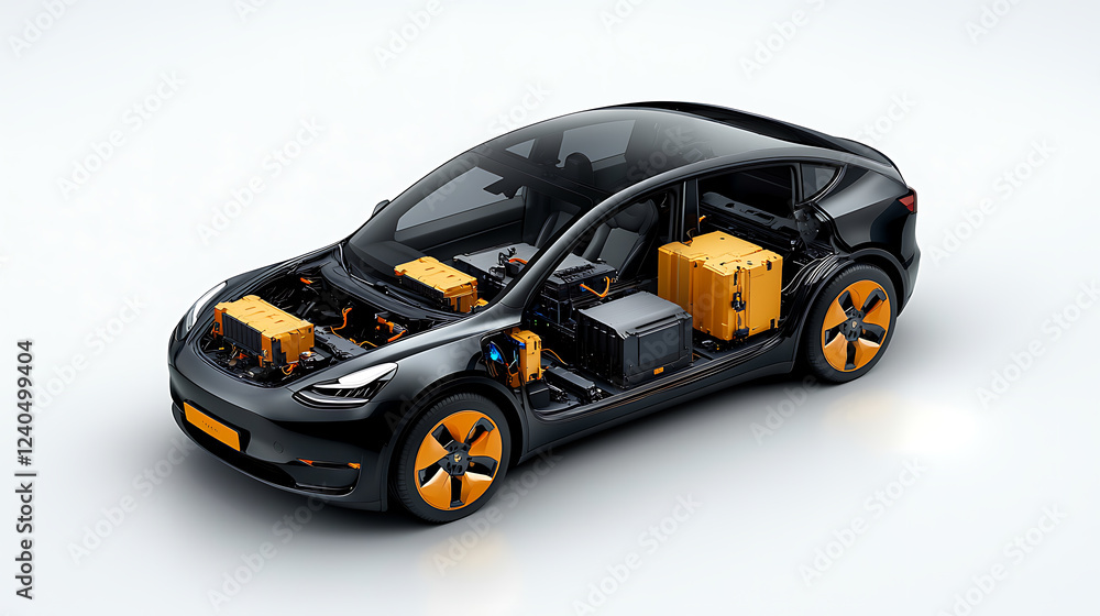 Innovative cutaway electric car design showcasing modular lithium ...