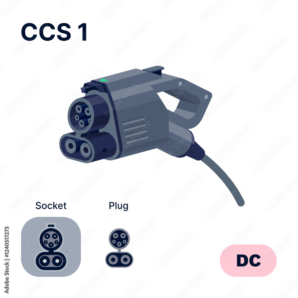 CCS 1 Combo standard charging connector plug and socket. Electric battery vehicle inlet charger ...