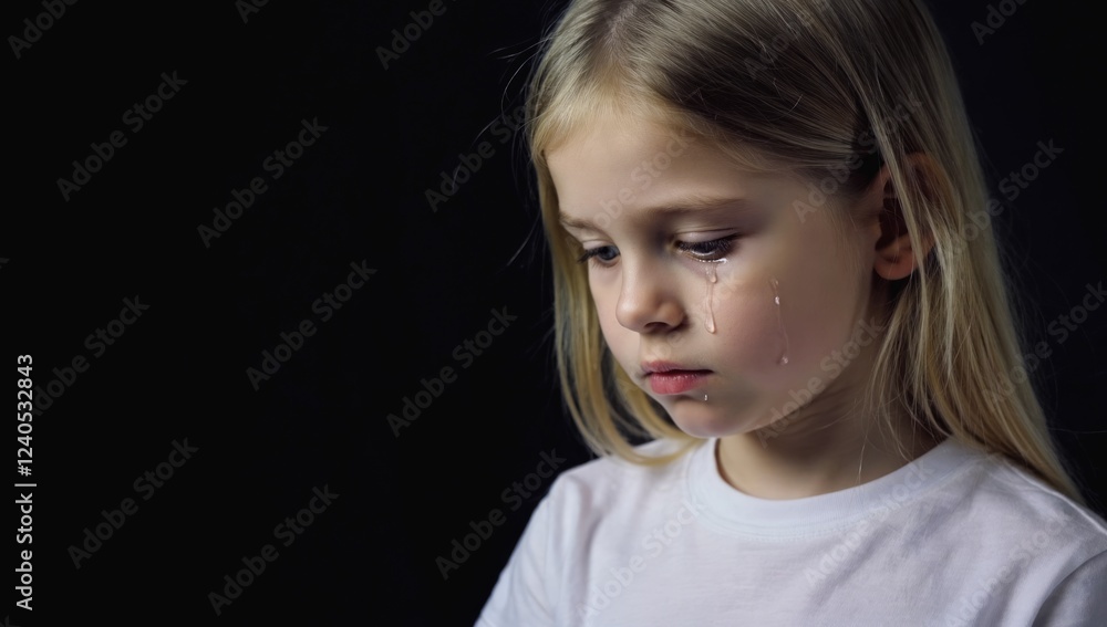 Sad girl crying, dark background, emotional portrait, child abuse ...