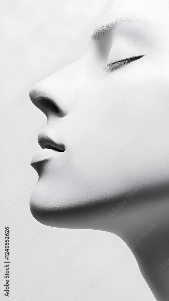 21. A human face with an elongated, well-defined jawline, showcasing ...