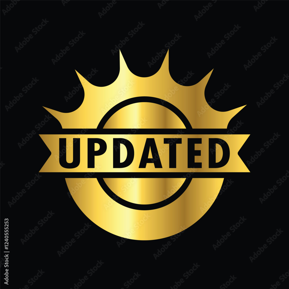 gold color updated rubber stamp ribbon vector icon sticker label ...