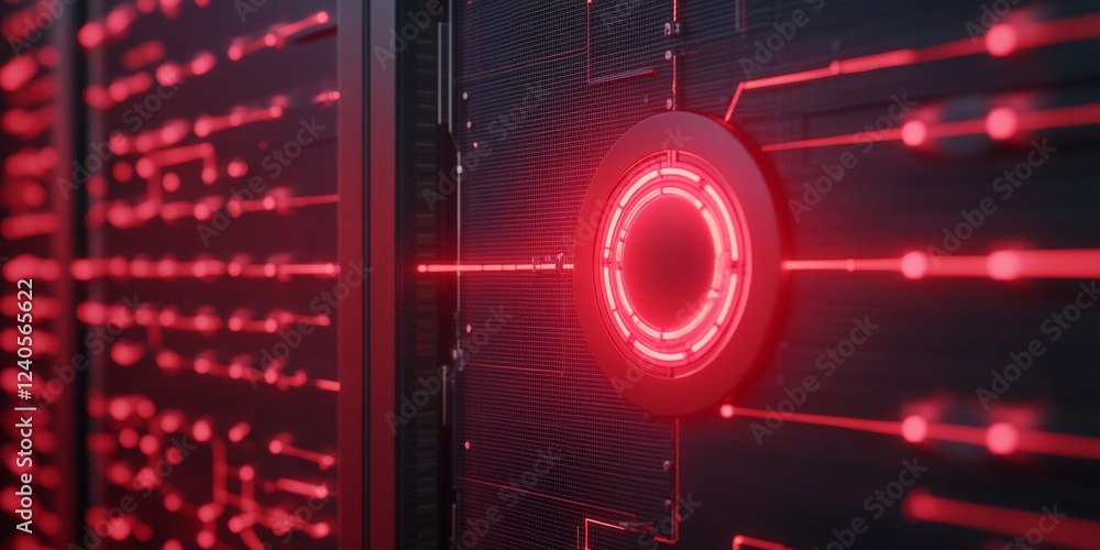 Cybersecurity Aesthetic Red Neon Firewall Interface with Data Matrix ...