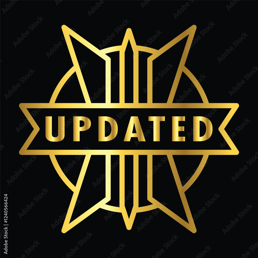 gold color updated rubber stamp ribbon vector icon sticker label ...