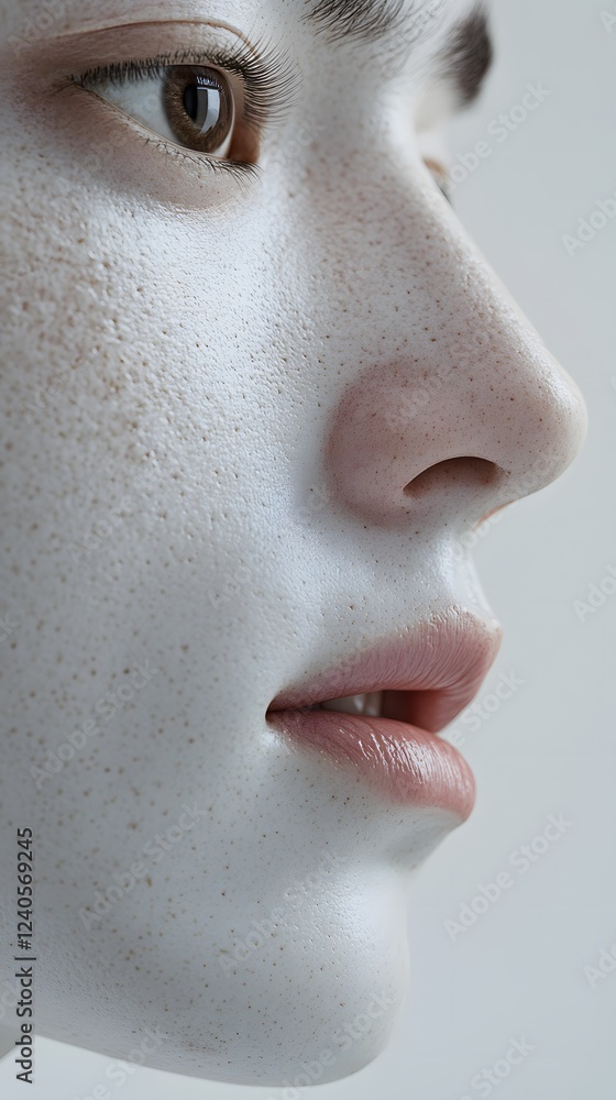 82. A close-up of a face with a round chin and sharp cheekbones ...