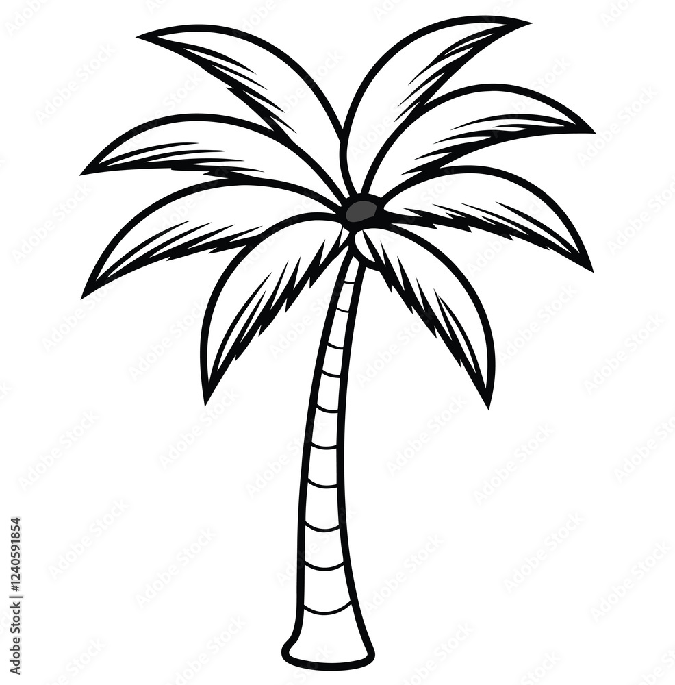 A simple line drawing of a tropical tree, palm tree, coconut tree ...