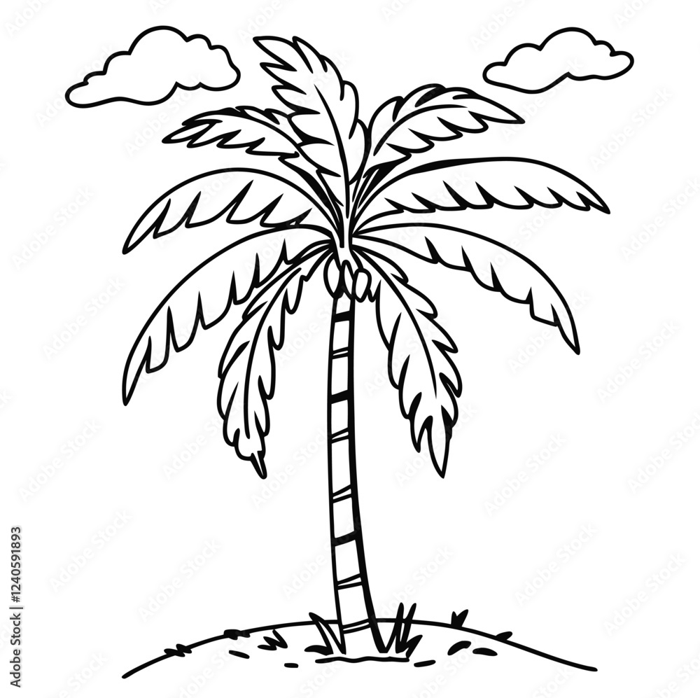 A simple line drawing of a tropical tree, palm tree, coconut tree ...