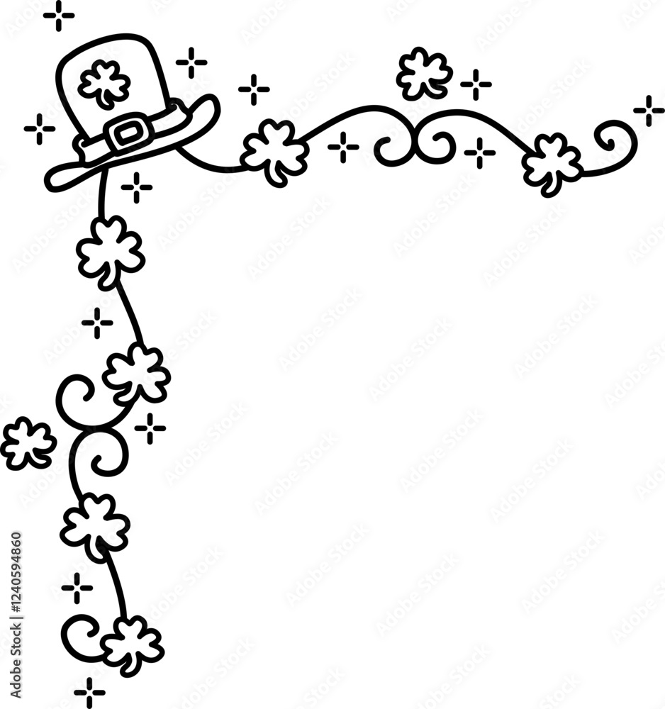 Hand drawn st.patricks day shamrock doodle cartoon corner border frame ...