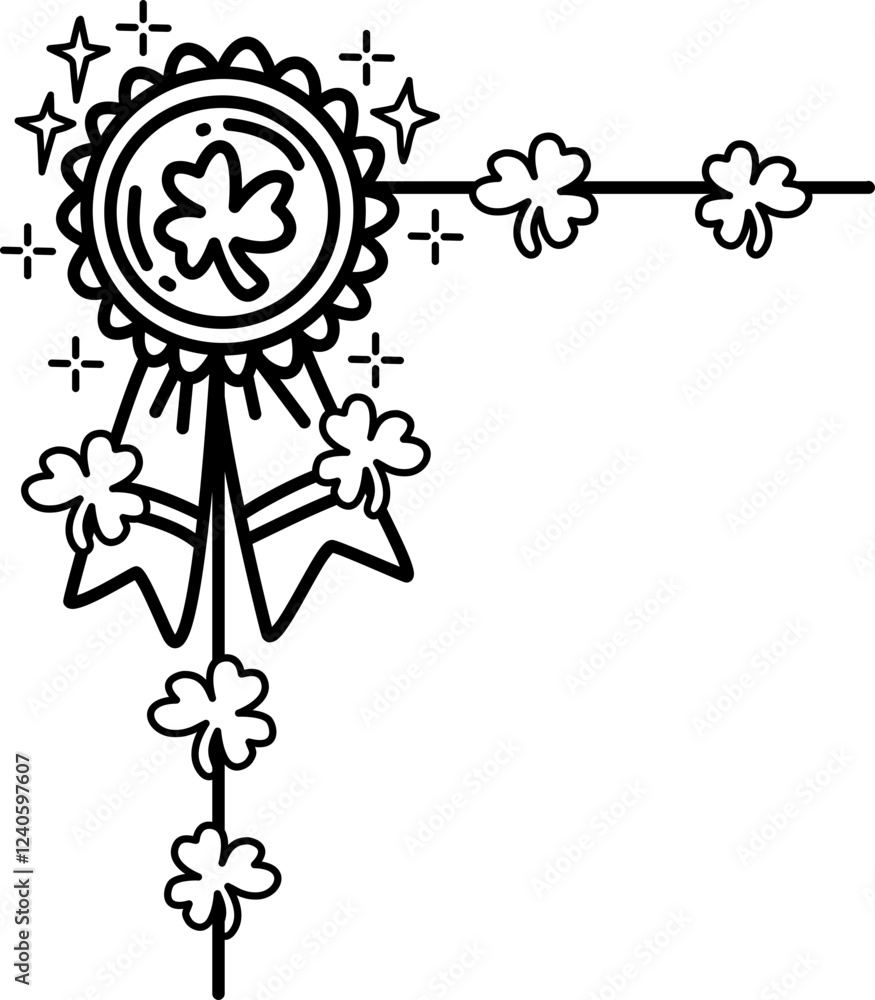 Hand drawn st.patricks day shamrock doodle cartoon corner border frame ...