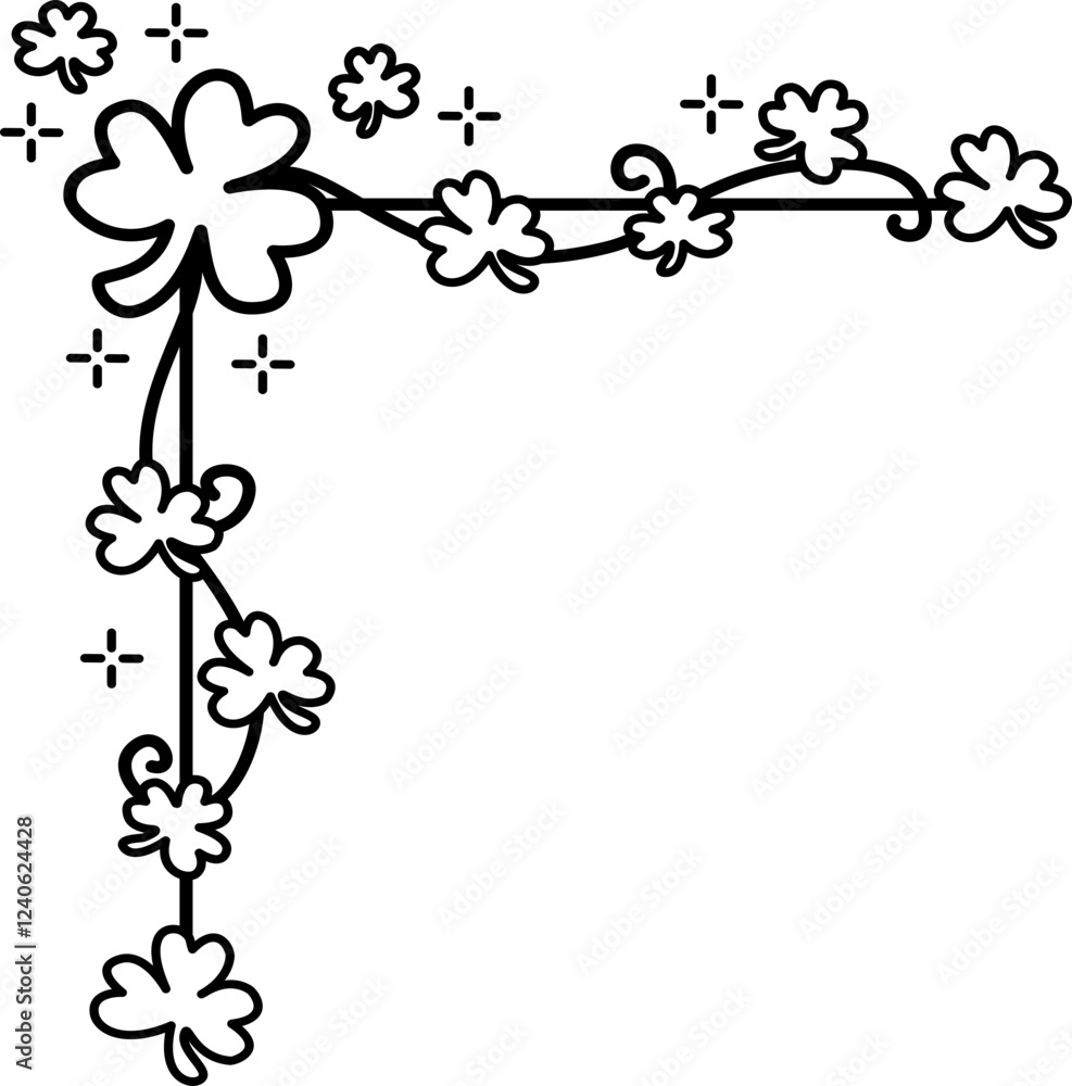 Hand drawn st.patricks day shamrock doodle cartoon corner border frame ...