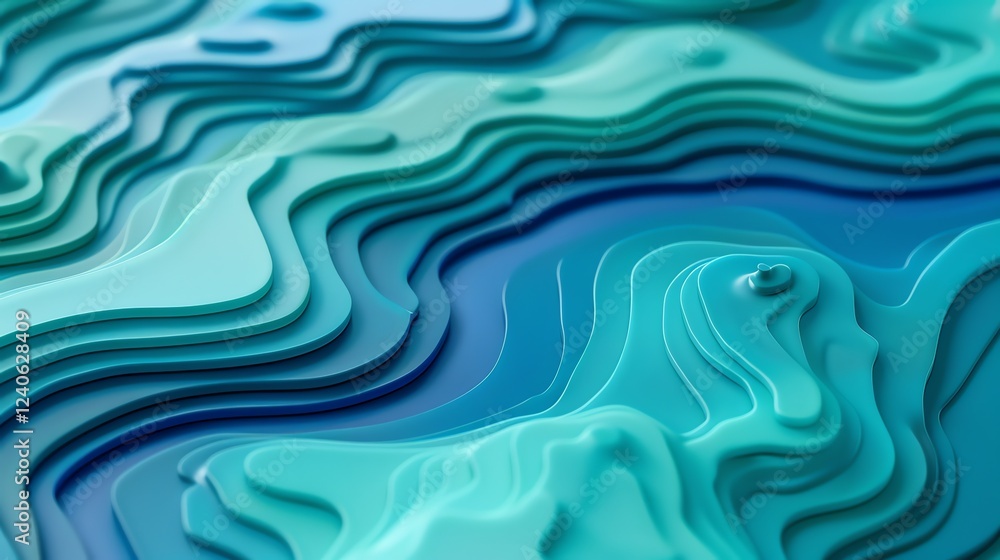 This is a 3D rendering of a topographic map. The colors represent ...