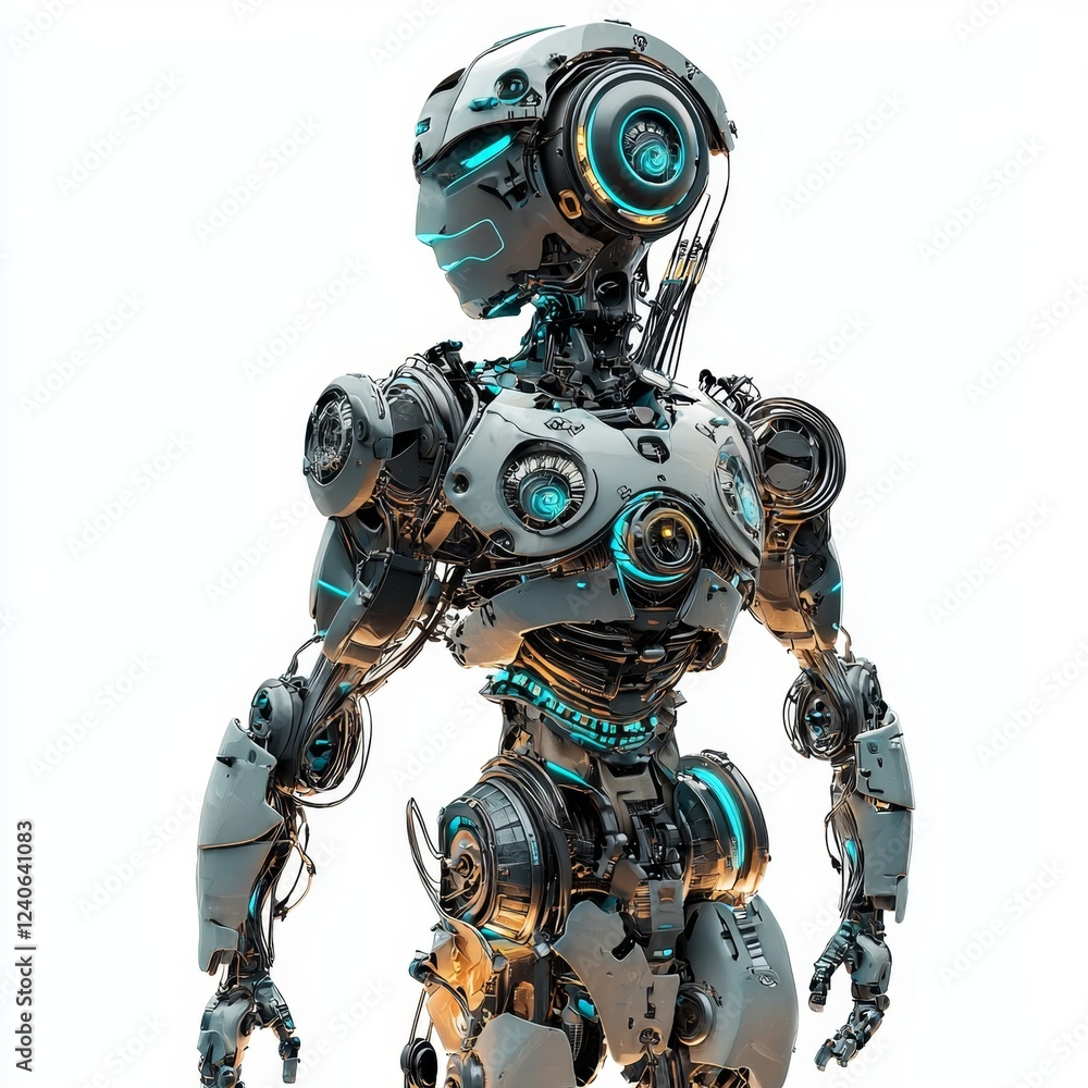 Futuristic humanoid robot with intricate mechanical details and glowing ...