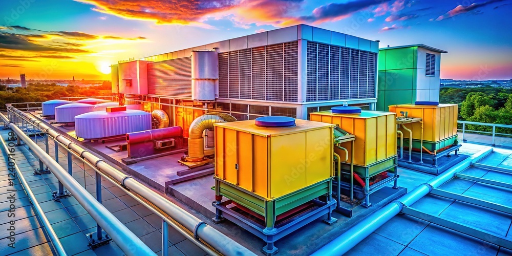 Rooftop HVAC Systems on Commercial Buildings Stock Illustration | Adobe ...