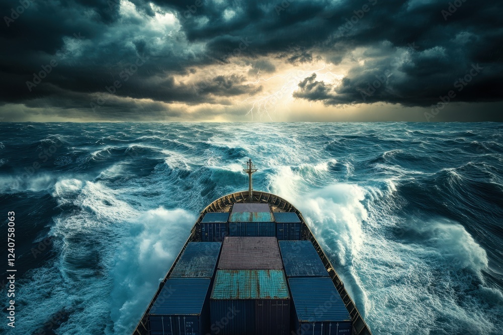 Cargo ship braving stormy seas dynamic maritime adventure ocean ...