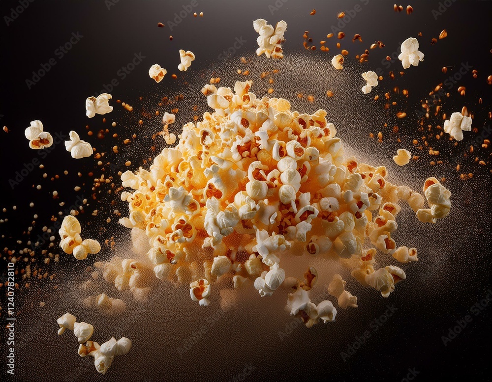 fluffy popcorn kernels suspended mid air with kernel dust perfect for ...