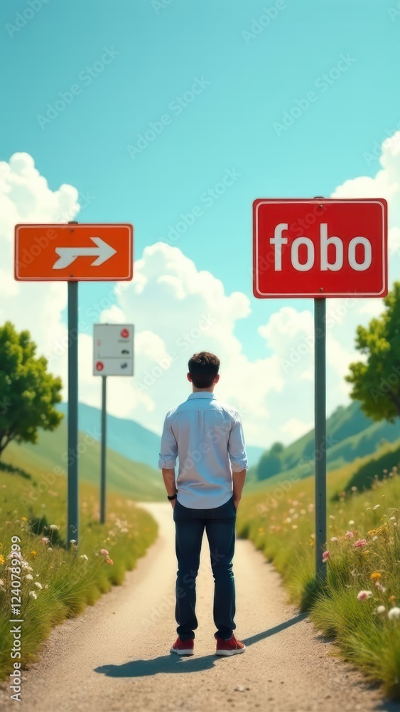 Young adult choosing between multiple paths affected by fobo.choosing ...