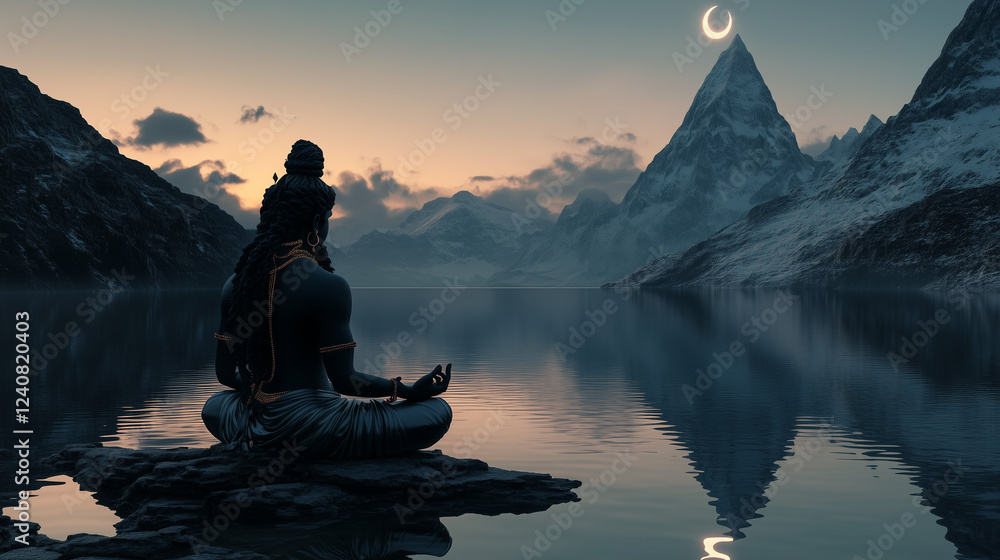 Celebrate Maha Shivaratri: Lord Shiva Meditating by the Mountain Lake ...