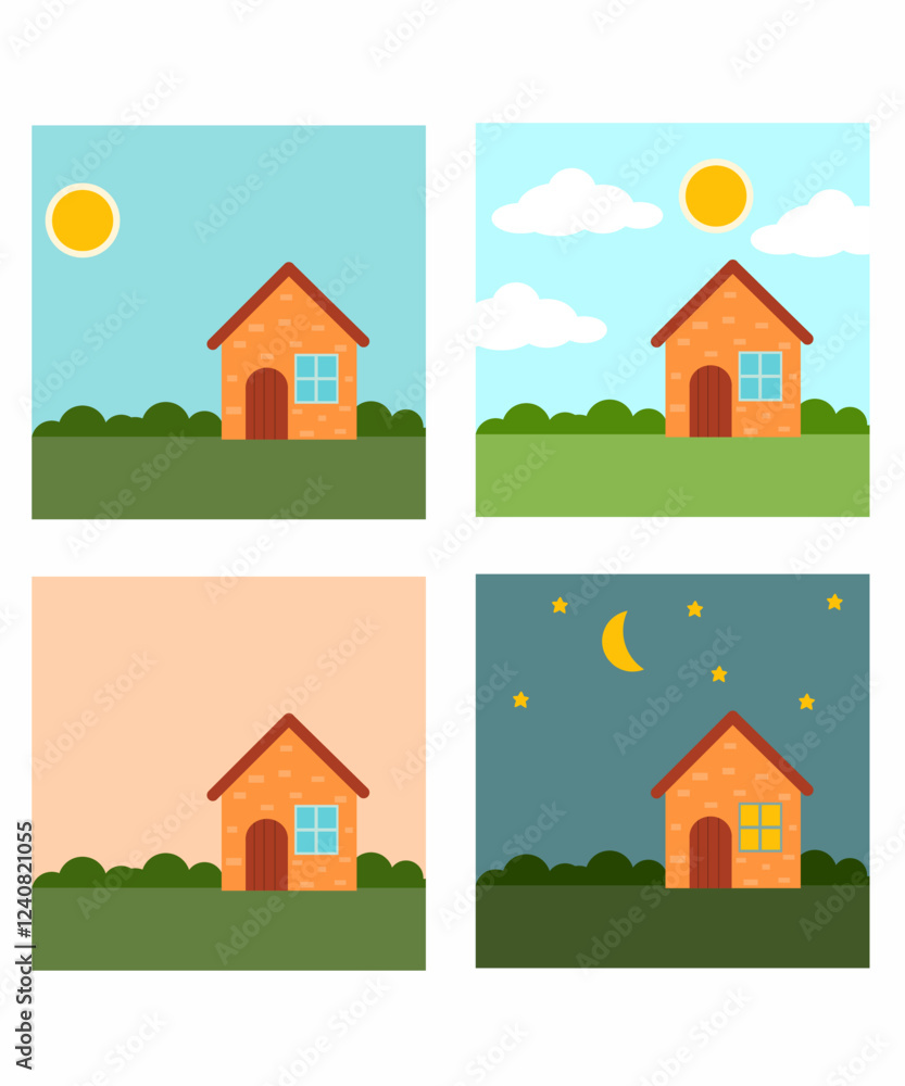 Identifying four different times for kids (morning, afternoon, evening ...