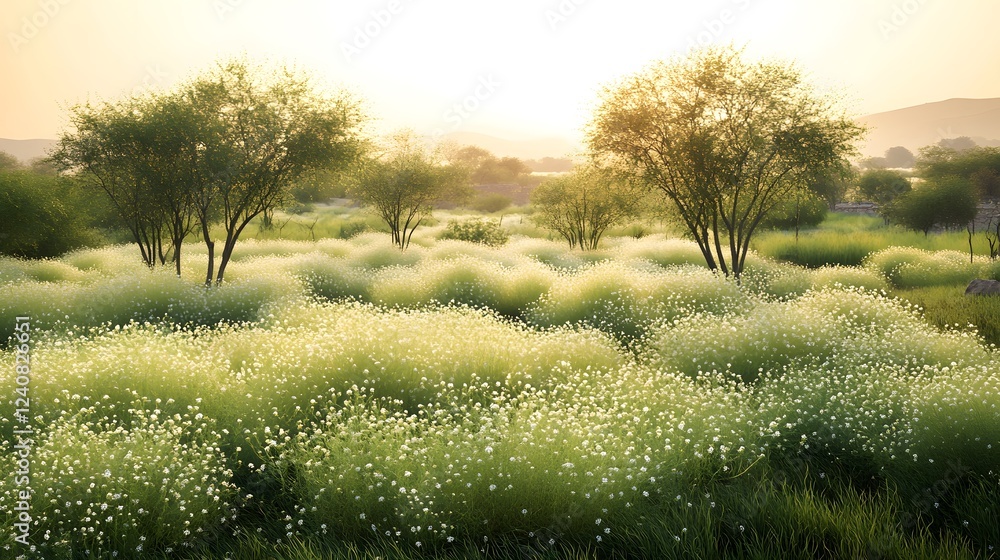 Serene Fields of Cumin Plants in Rajasthan, India: A Glimpse into ...