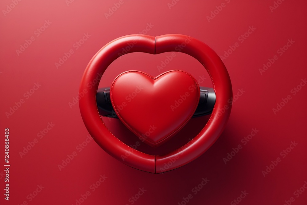 ภาพถ่าย Stock Red steering wheel with heart shape airbag on red ...