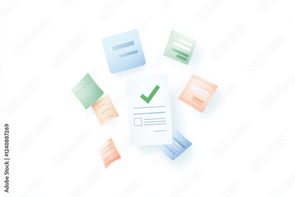 Digital flat design illustration of approved documents and forms with ...