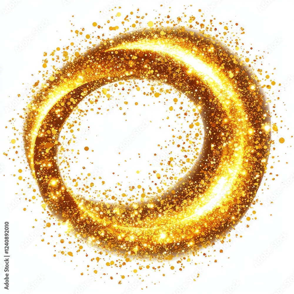 Fire light circle trail of sparkling gold glitter, vector glow flare ...