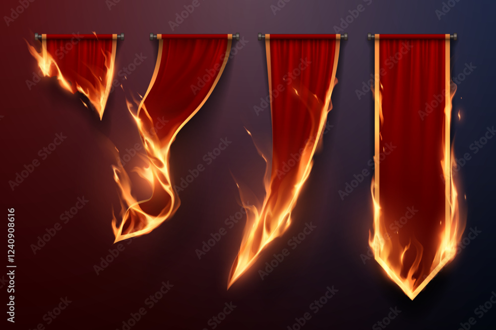 เวกเตอร์ Stock Red flags in fire flames | Adobe Stock